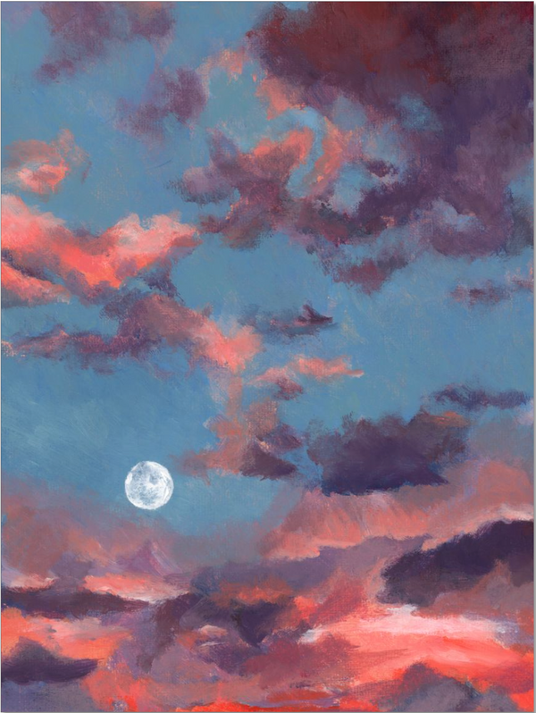 "Moonrise" Art Print | Moon Art with Pink Clouds | Sunset Moon Art ...