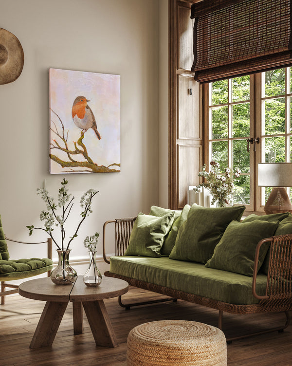 "Voyager" European Robin Painting 16 x 20" | Bird Canvas Painting - The ...