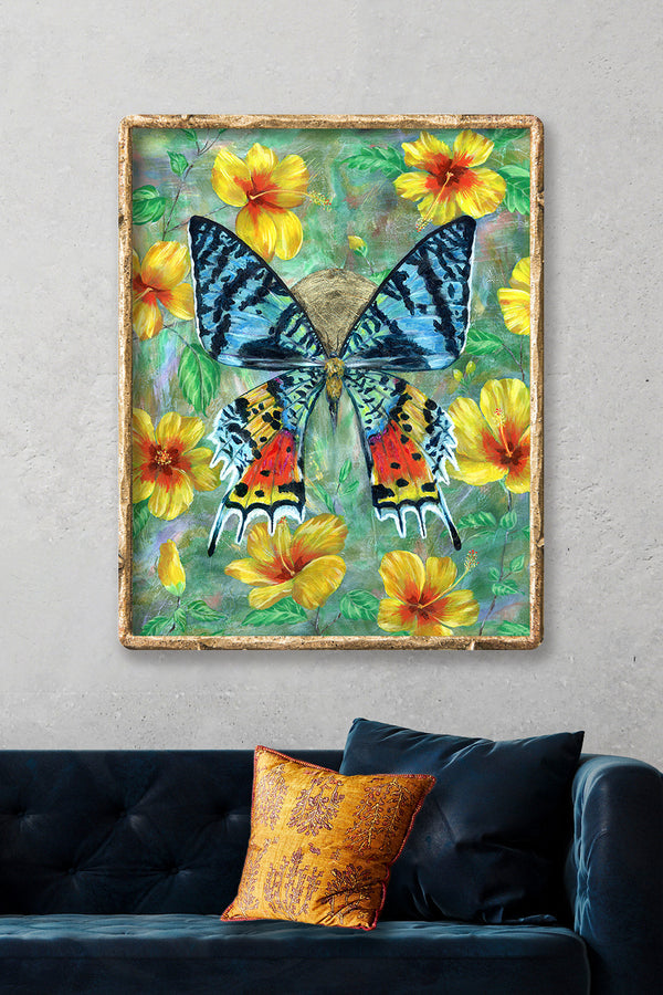 "Madagascan Sunset Moth" Art Print | Colorful Moth & Hibiscus Wall Art ...