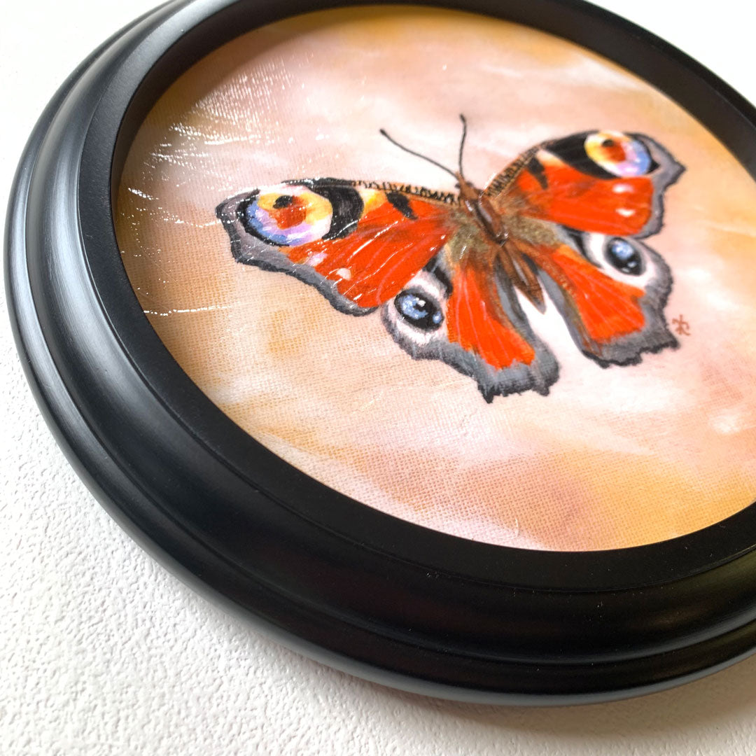 "Red Peacock Butterfly" Framed Round Butterfly Painting 8x8 - The ...