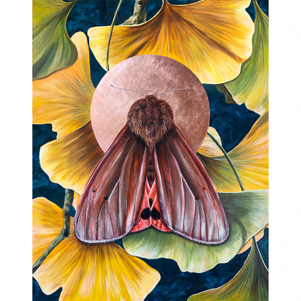 "Change" Ruby Moth Art Print | Moth Ginkgo Leaves Wall Art by Aimee Schreiber - The Copper Wolf